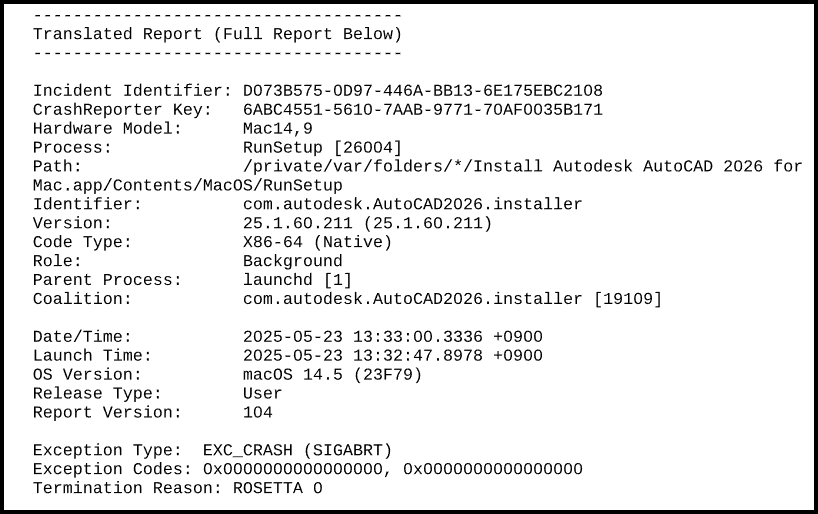 "Install Autodesk [Product_Name] for Mac quit unexpectedly." when ...