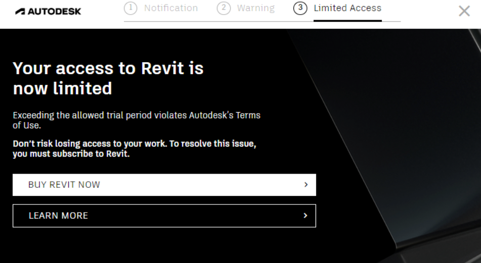 "Your access to Revit is now limited" when working on Revit