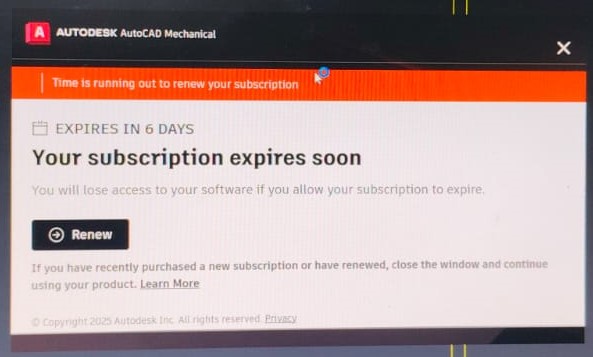"Your subscription expires soon" appears when launching Autodesk Software