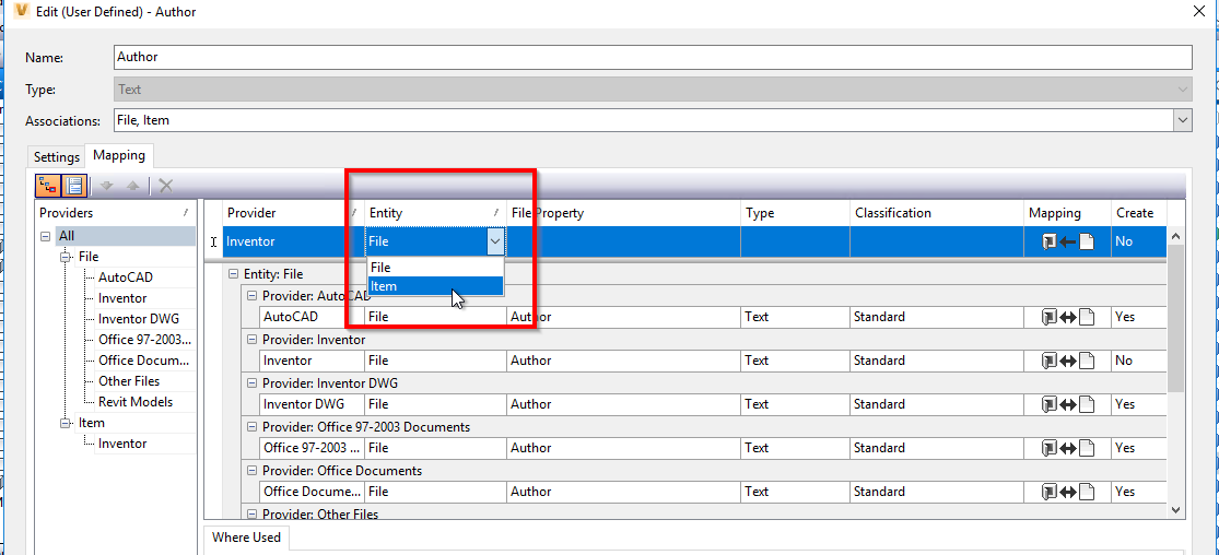 How to add CAD file properties to associated Vault Items