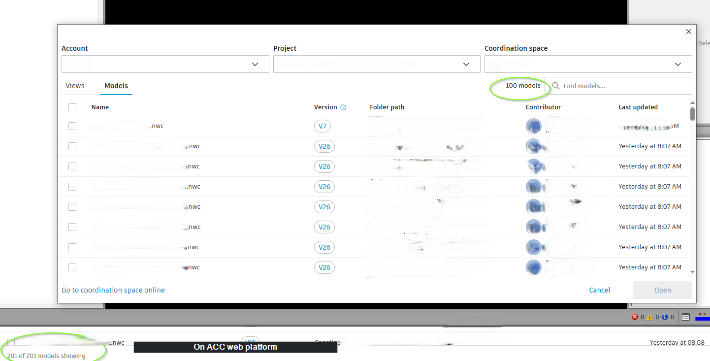 Quantity of models in ACC / BIM360 Model Coordination and Docs does not match the Coordination ...