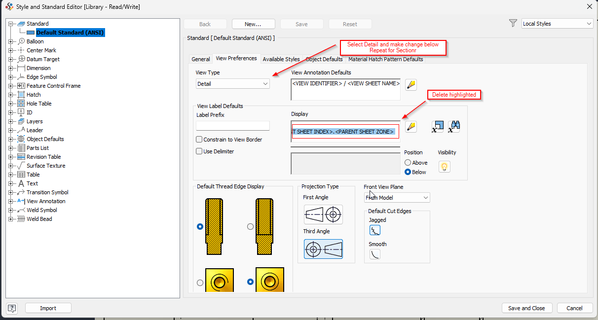 How to stop the parent sheet index and zone from auto populating on section and detail views.
