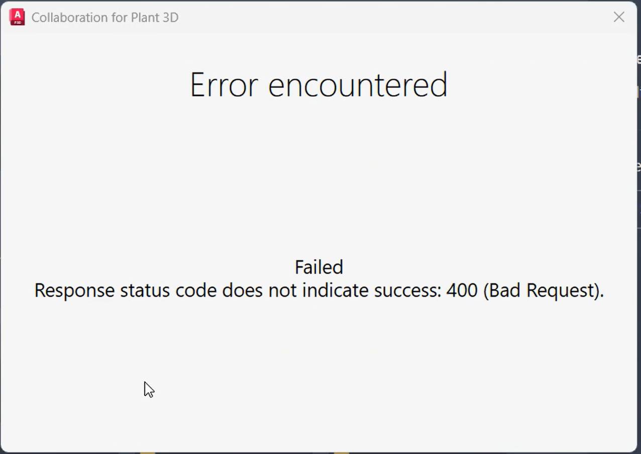 "Response status code does not indicate success :400 (Bad request)" appears when trying to ...