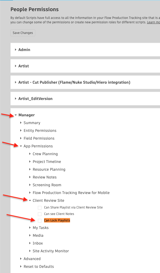 How to update any permission group to allow editing the "Locked" attribute in Playlist entity in ...