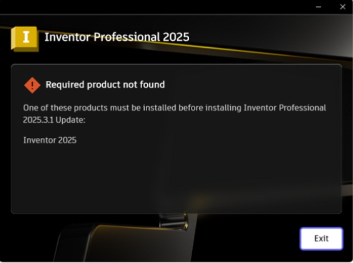 "Required product not found" when installing an Autodesk update