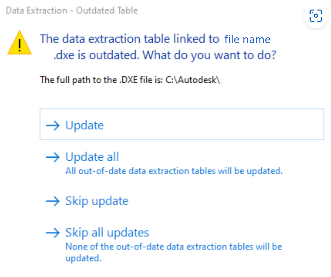 Data Extraction Update Notification Appears When Plotting In Autocad
