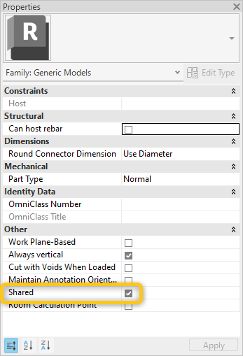 When selecting a Revit family with nested families, the nested families are selected instead in ...