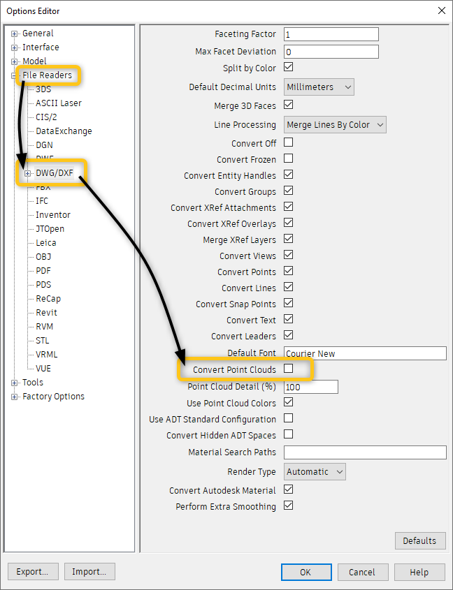 Point clouds linked to a DWG file are loaded when the file is appended in Navisworks