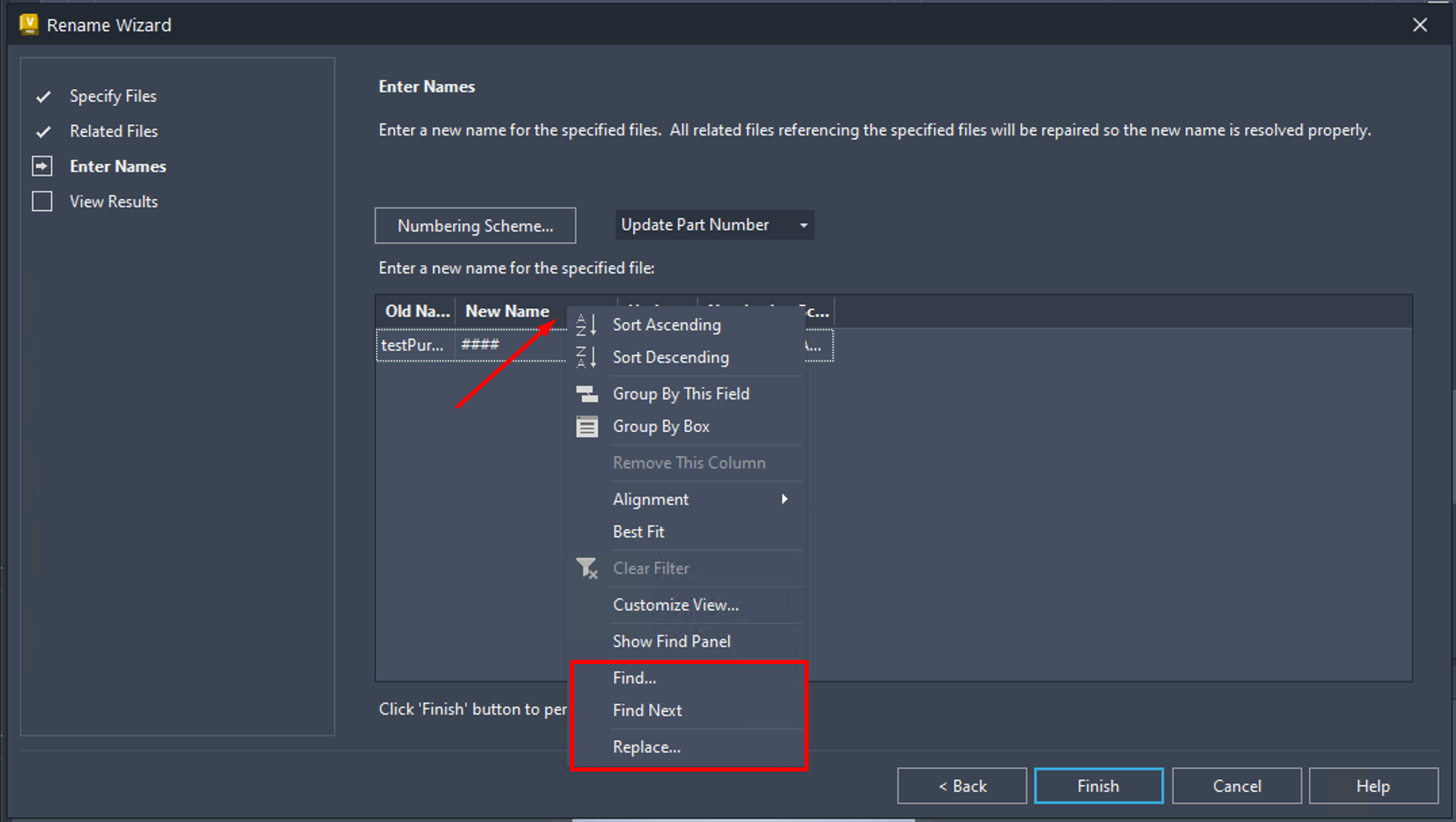 Find and Replace missing from the Vault Rename wizard