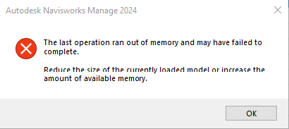 "The last operation ran out of memory..." when running a clash test in ...