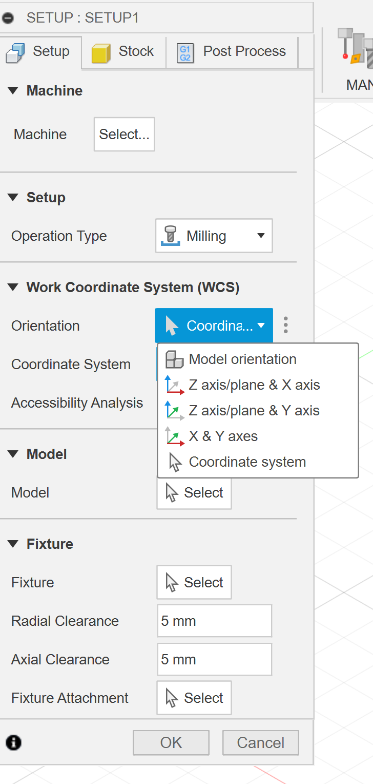 The newly created work coordinate system is not centered on an asymmetric model in Fusion