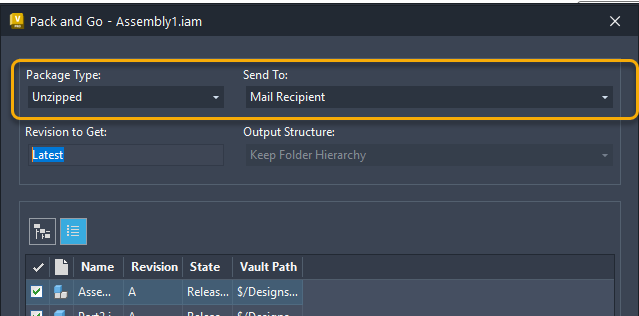 Vault Pack and Go creates and attaches .v files to email