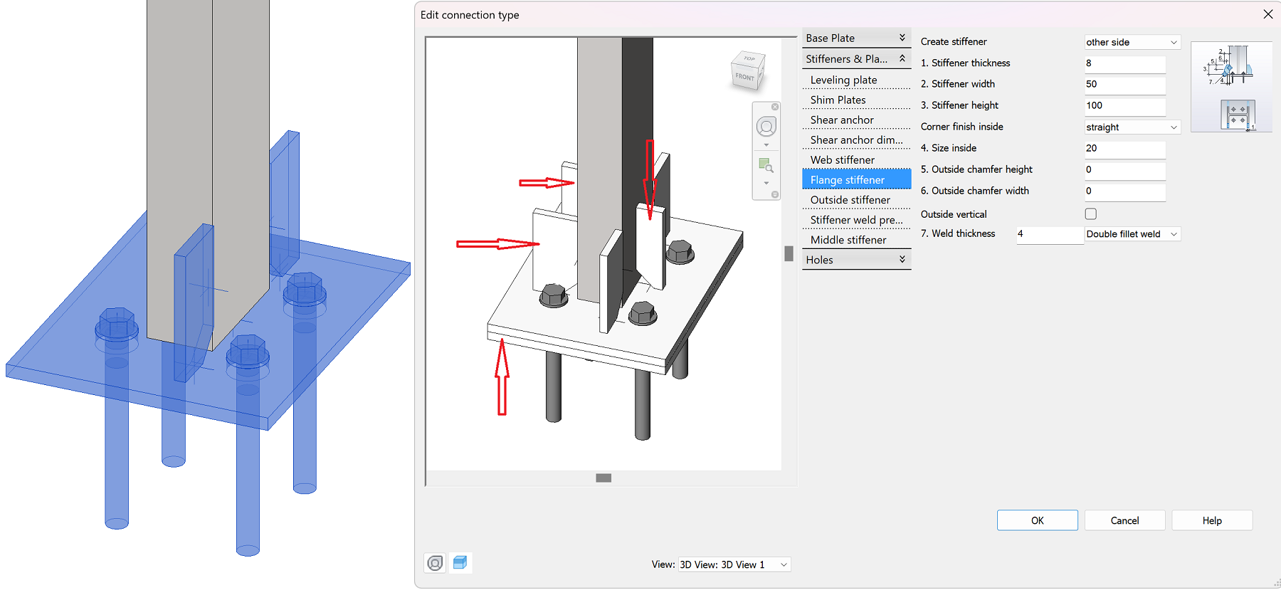 The preview for the structural connection in Revit correctly displays the modifications but they ...