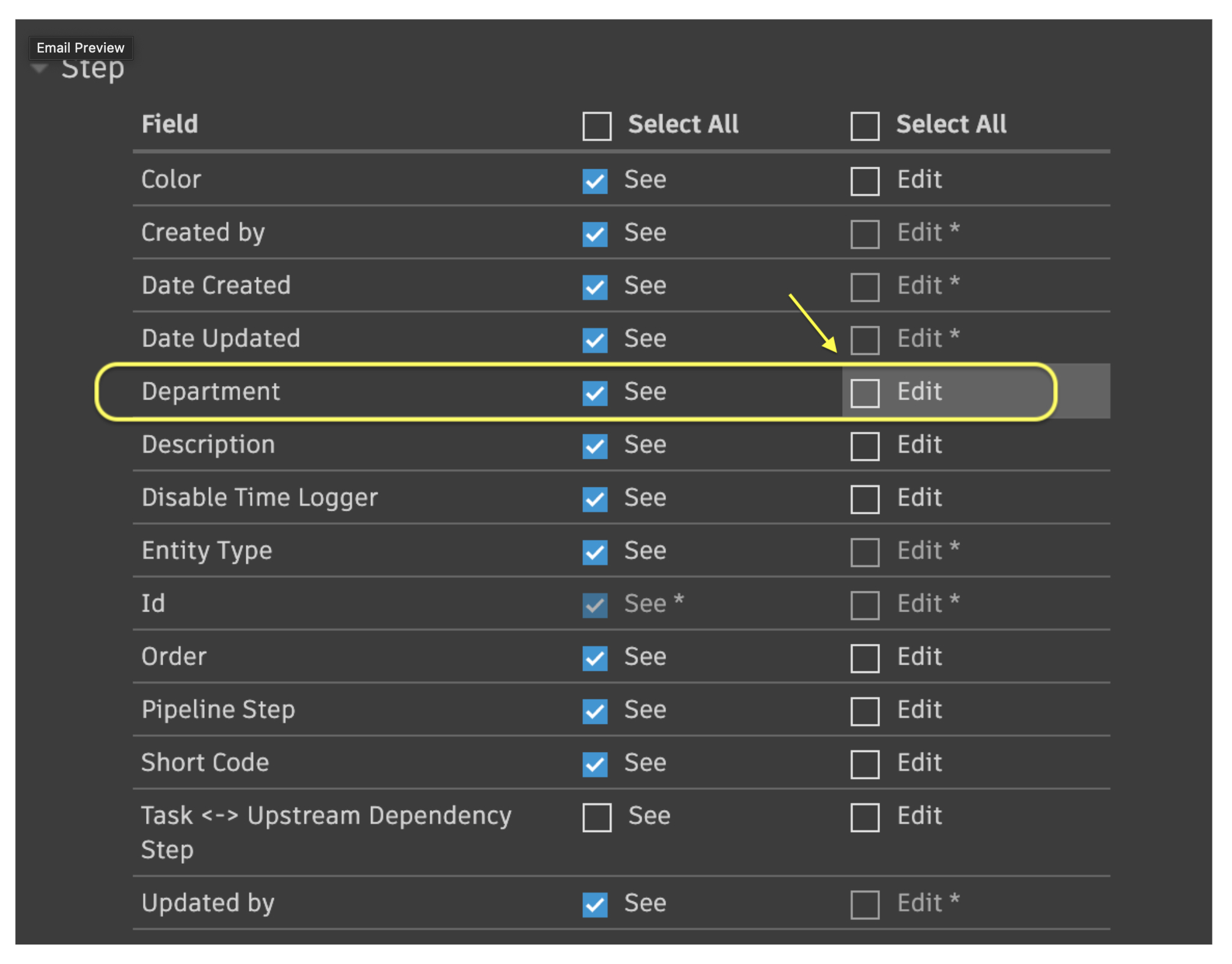 Restrict changes to Step department in Flow Production Tracking