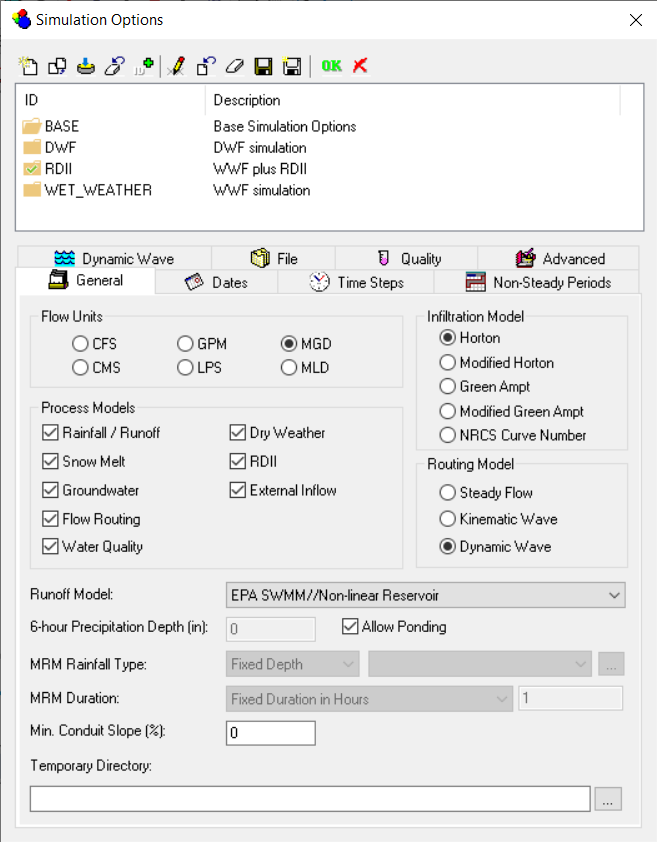 Where to find InfoSWMM simulation options in ICM SWMM