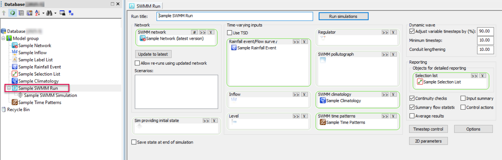 Where to find InfoSWMM simulation options in ICM SWMM