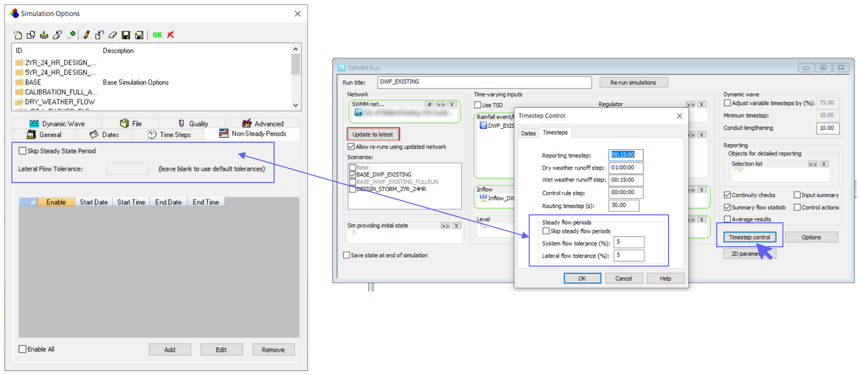 Where to find InfoSWMM simulation options in ICM SWMM