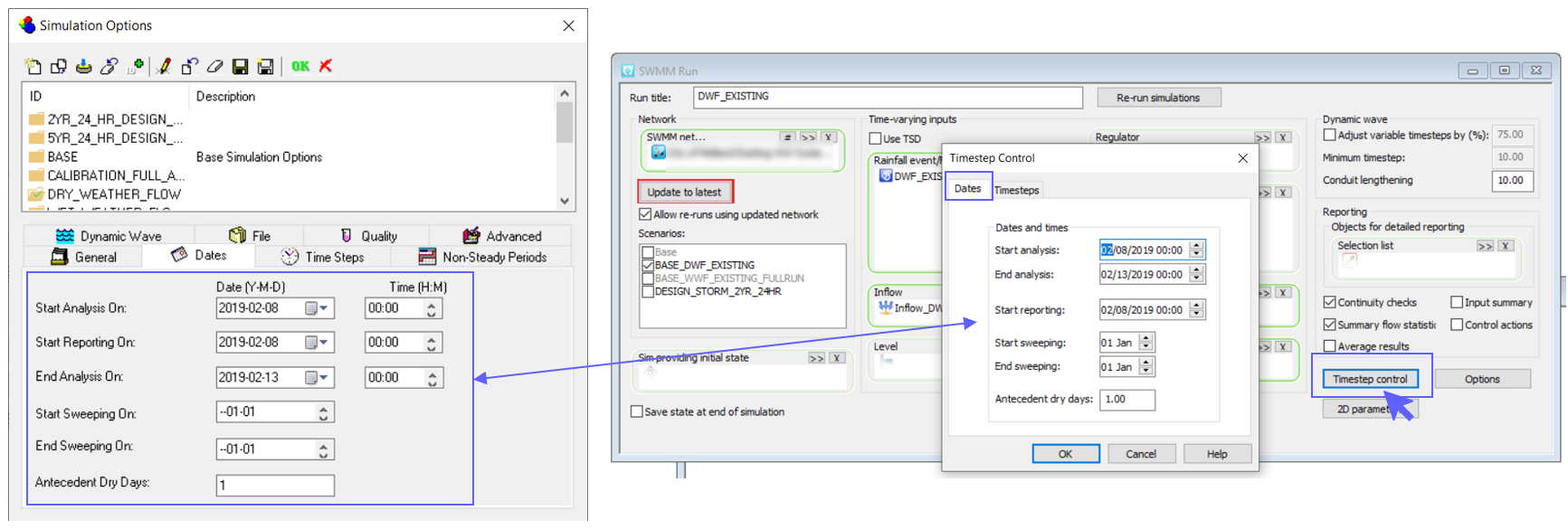 Where to find InfoSWMM simulation options in ICM SWMM