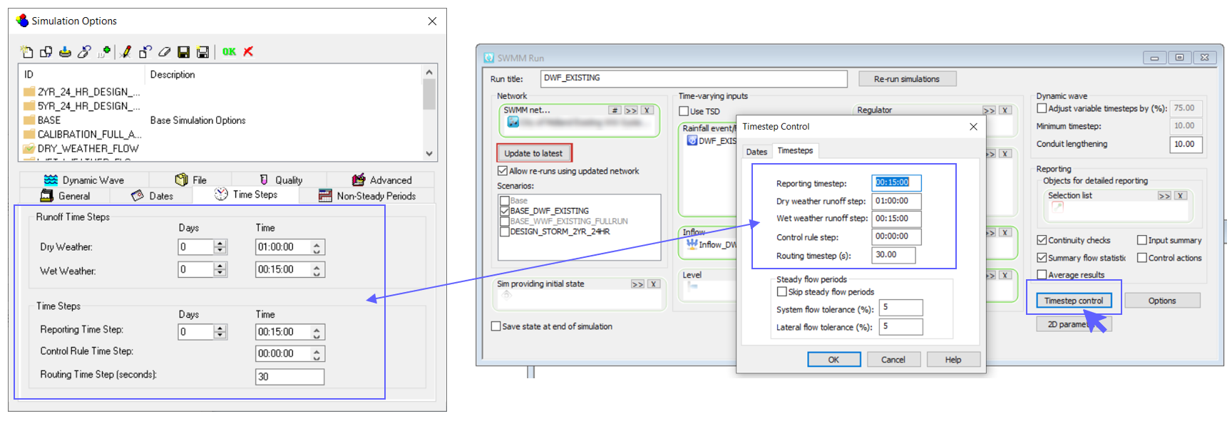 Where to find InfoSWMM simulation options in ICM SWMM