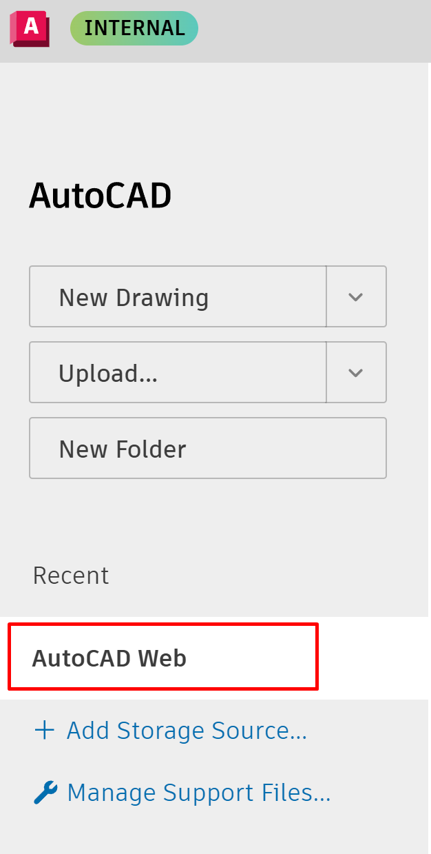 只有最近使用的文件在 AutoCAD Web 应用程序中可见