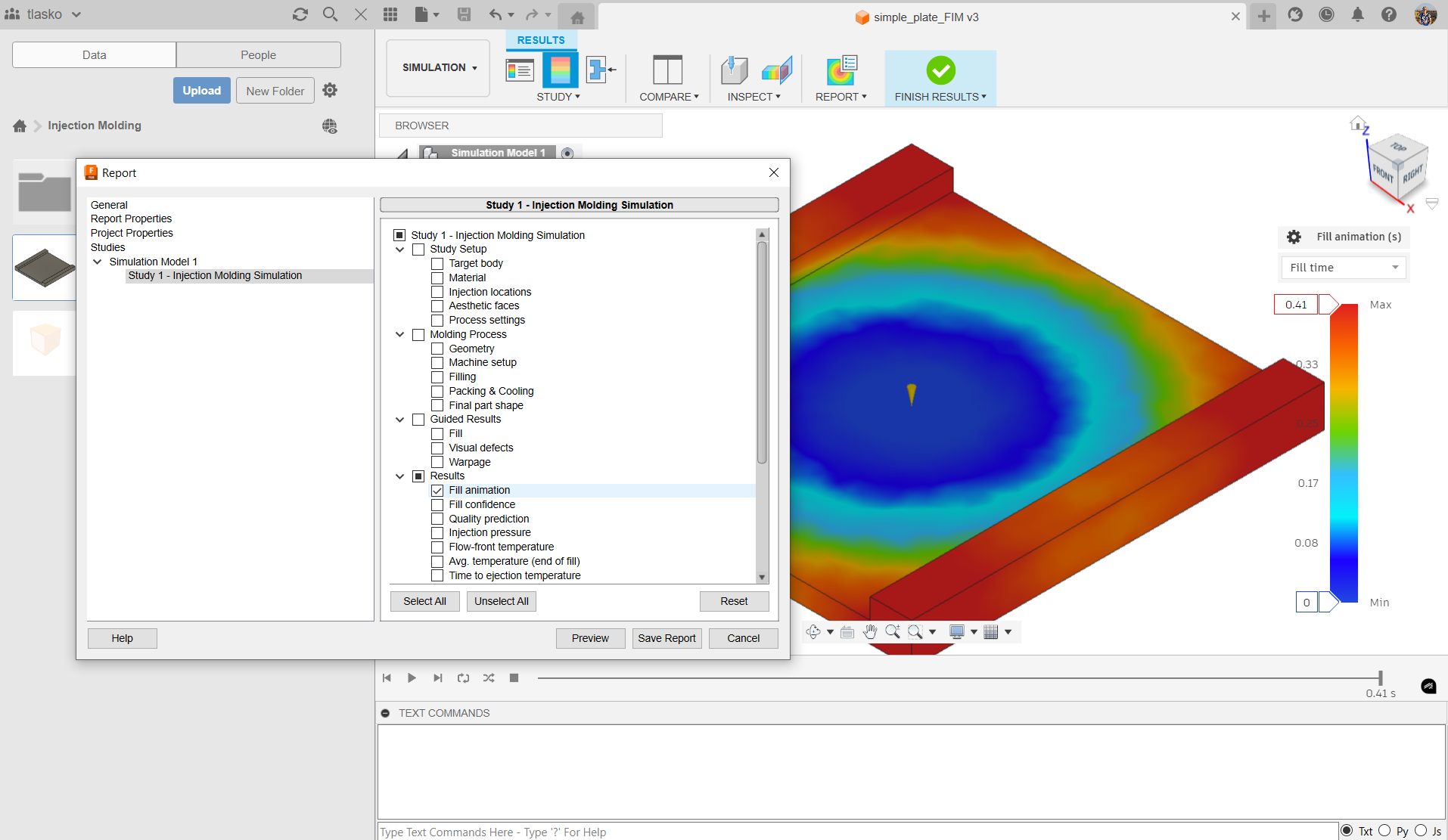 The filling animation of the piece is not visible in Fusion Injection ...