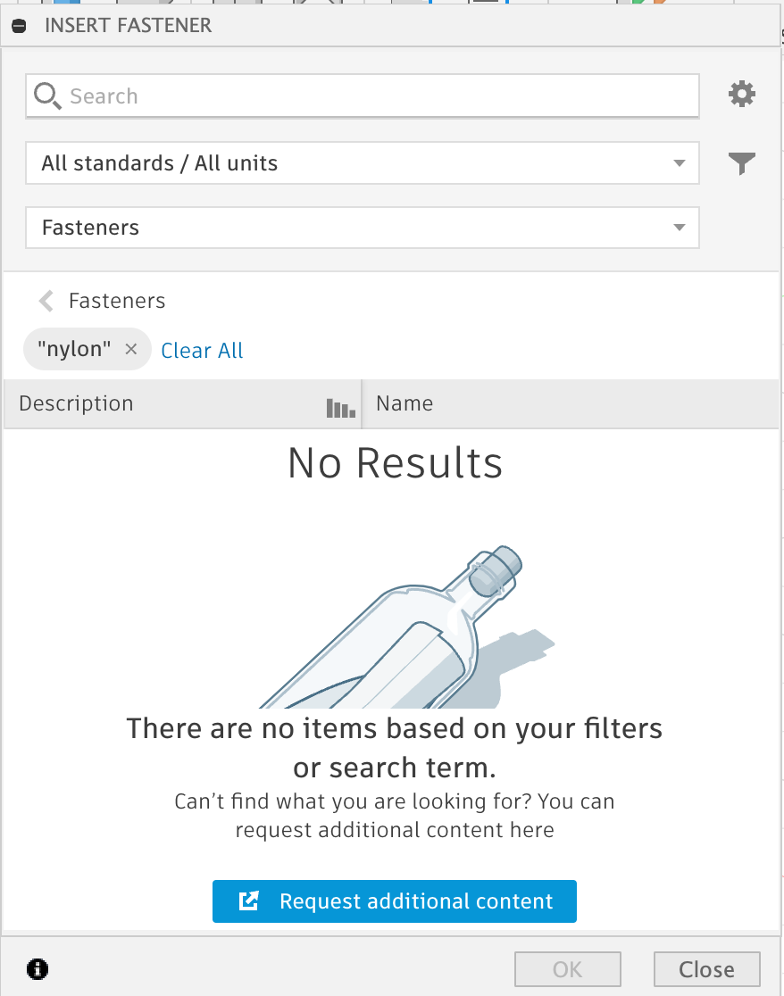 Unable to search for specific fastener in Fusion Fastener Library