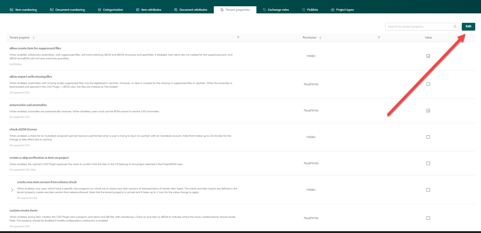 在 Upchain 中增加 custom.报告.bom.item.limit 值
