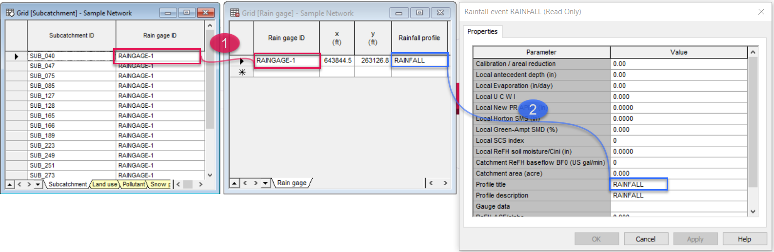 How to link subcatchments to rainfall events in ICM SWMM