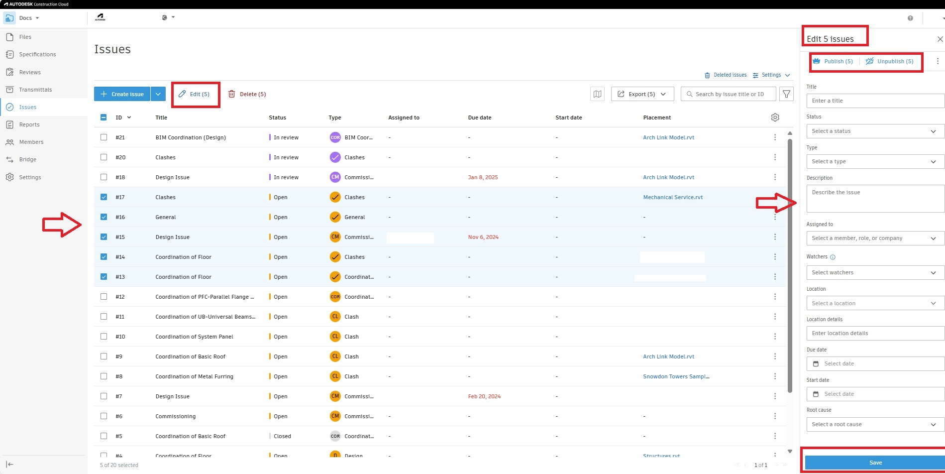 How to Bulk edit multiple issues simultaneously in BIM 360 and ACC