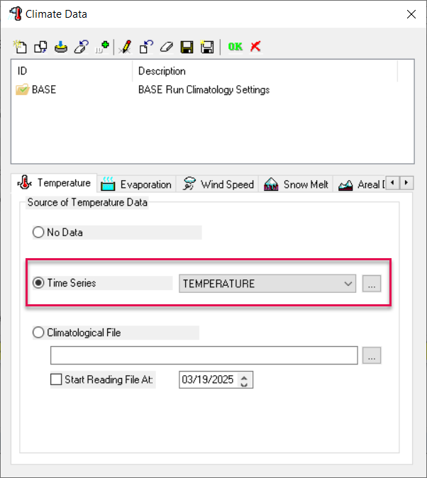 Where to find temperature time series data in ICM SWMM