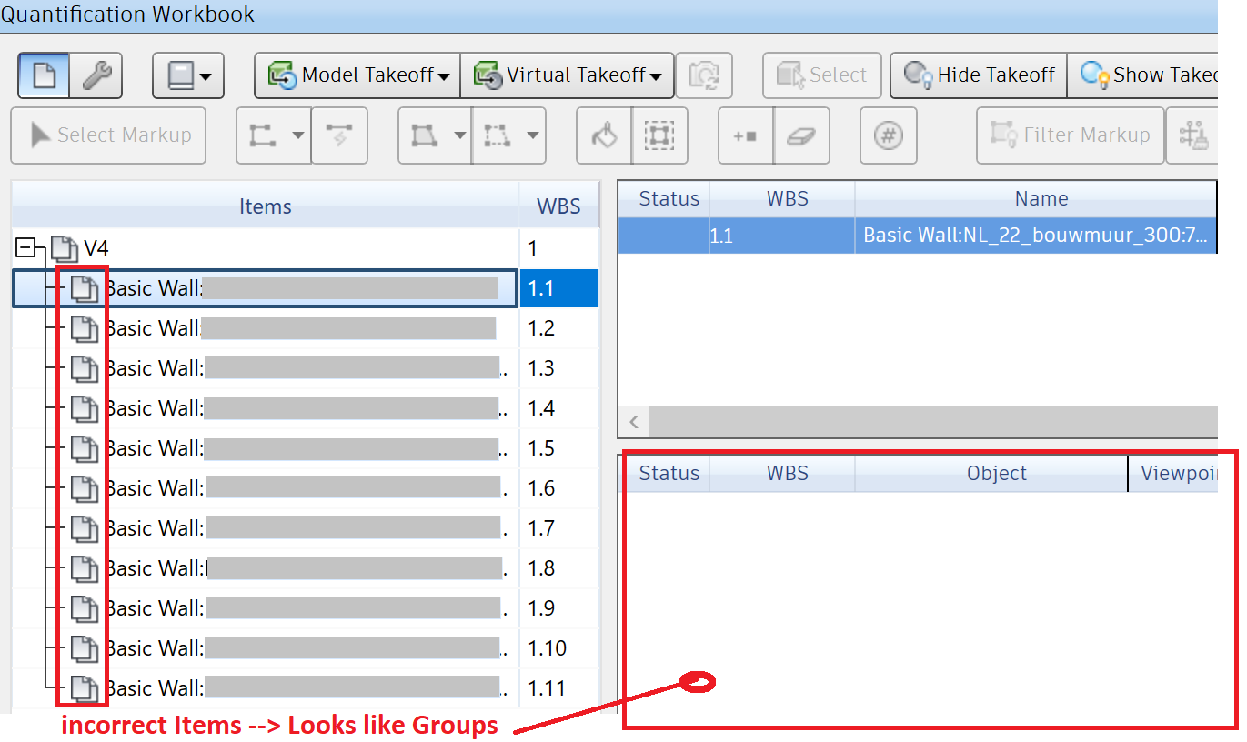 Elements dragged from an IFC file to a Quantification group become a group instead of an item in ...