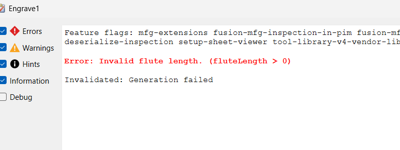 Invalid flute length appears while generating engraving toolpath in Fusion