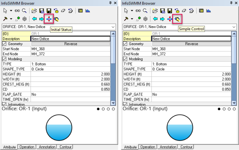 Where to find InfoSWMM initial status and simple control data in ICM SWMM
