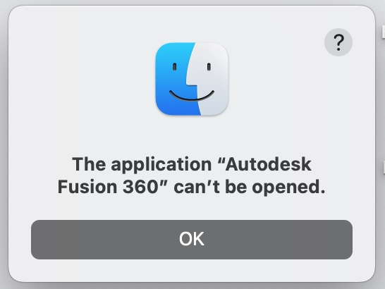启动 Fusion 360 时显示“无法打开应用程序'Autodesk Fusion 360'