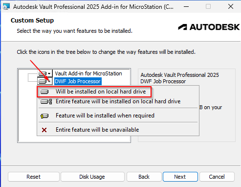 DWF job for DGNs not enabled when using the Vault add-in for Microstation