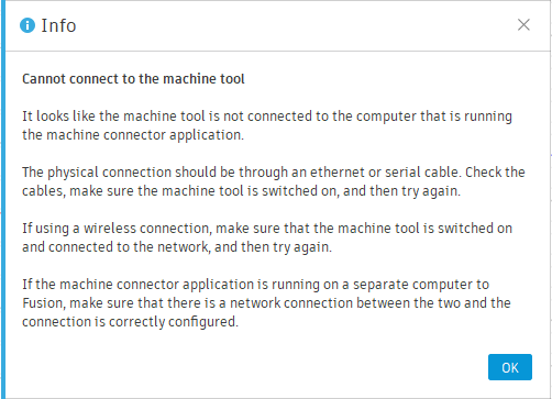 "Cannot connect to the machine tool" for live part alignment in Fusion