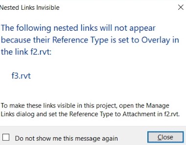 "The following nested links will not appear because their Reference Type is set to Overlay ...