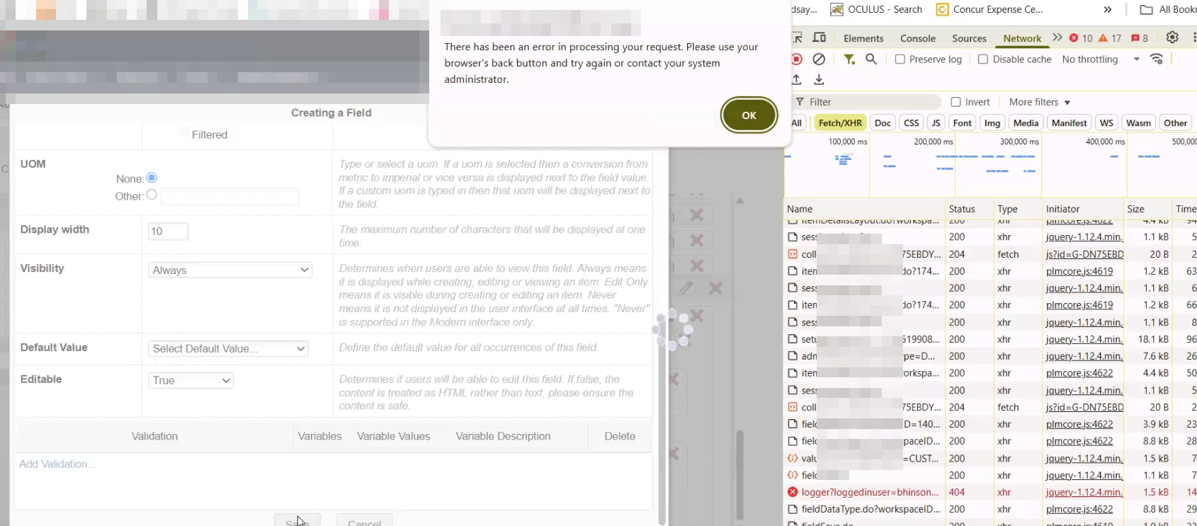 "Ha habido un error en el procesamiento de su solicitud..." error al añadir o editar campos en ...