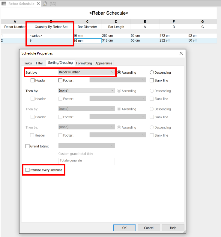 When creating a Rebar Schedule, the "Quantity by Rebar Set" values do ...