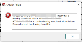 "Assembly already has a drawing associated with it" error in Upchain