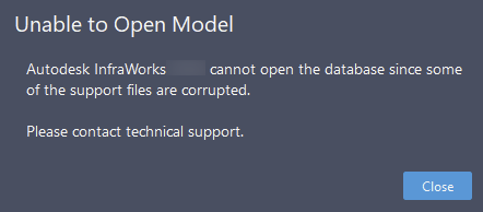 "Unable to open model" when opening a newly created model using Model Builder in InfraWorks