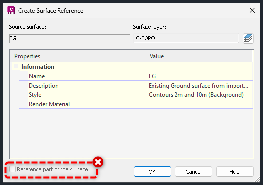 Surface Reference Boundary not available in Civil 3D