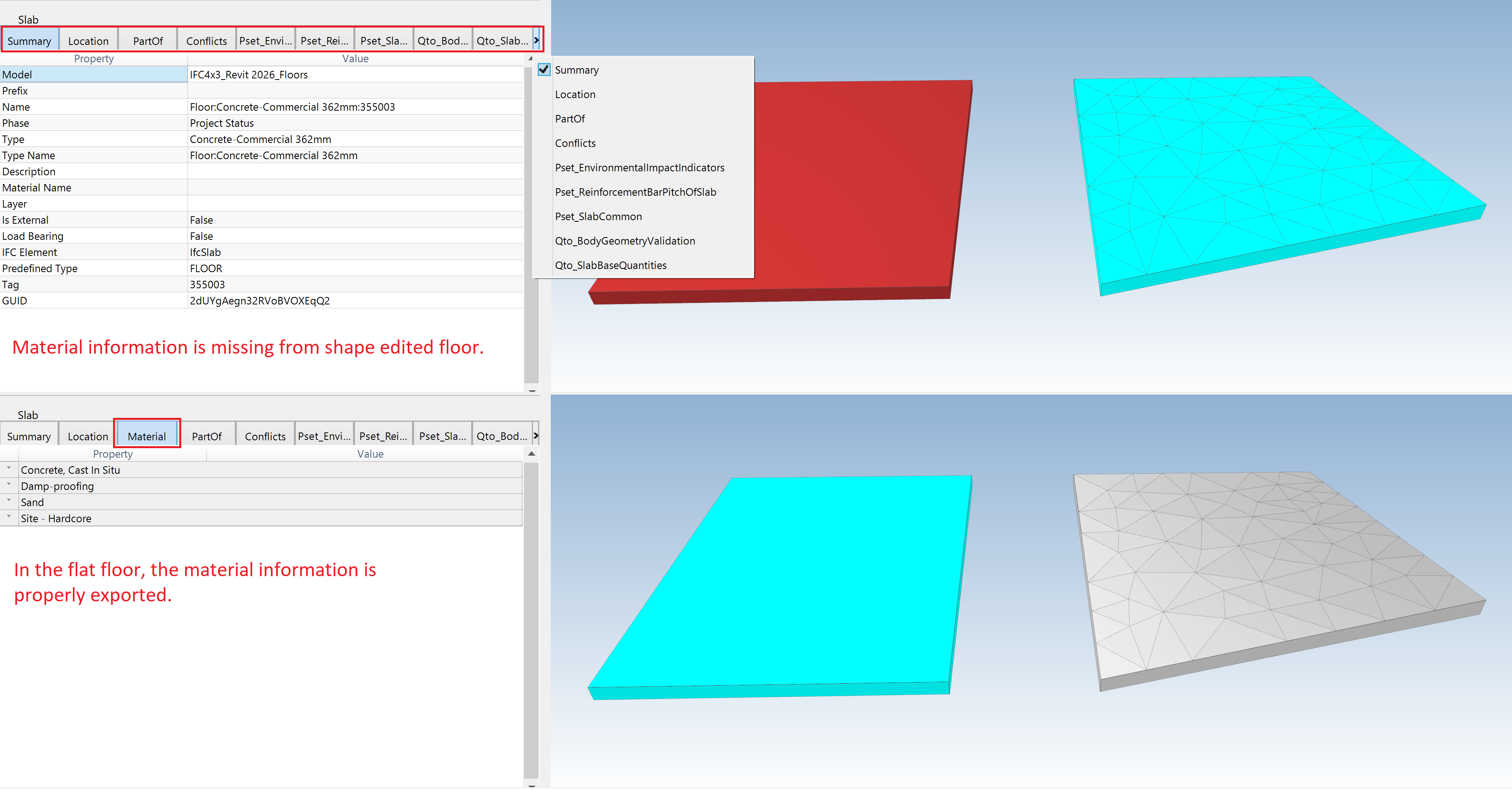 Material layers of the shape edited floors are not exported to IFC 4x3 in Revit