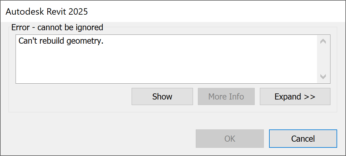 “Can’t rebuild geometry” when cutting Toposolids in Revit