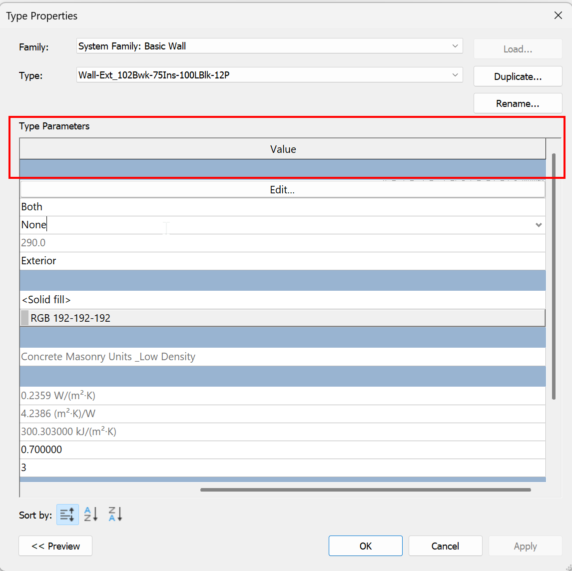 Column "Parameter" disappears in "Type Properties" dialog when editing ...