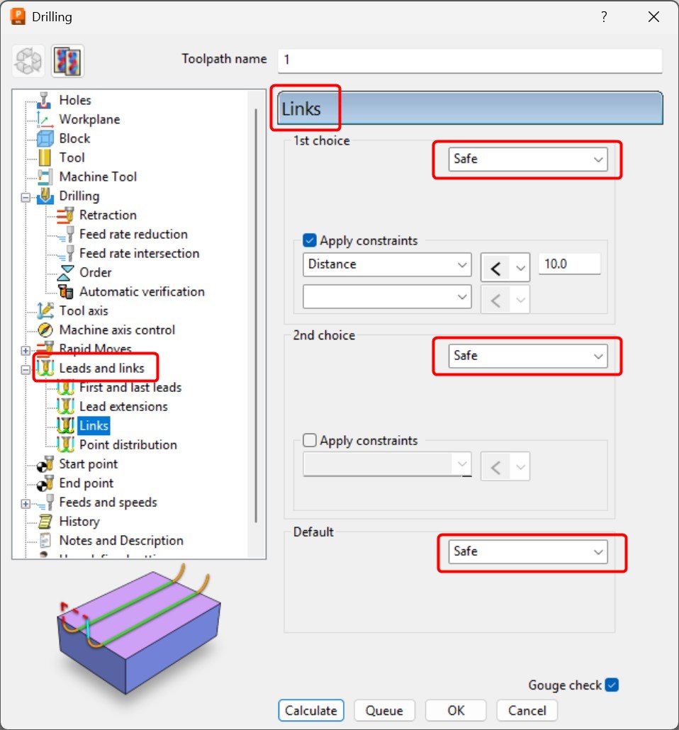Multiple drilling cycles in single NC Program for single toolpath in PowerMill