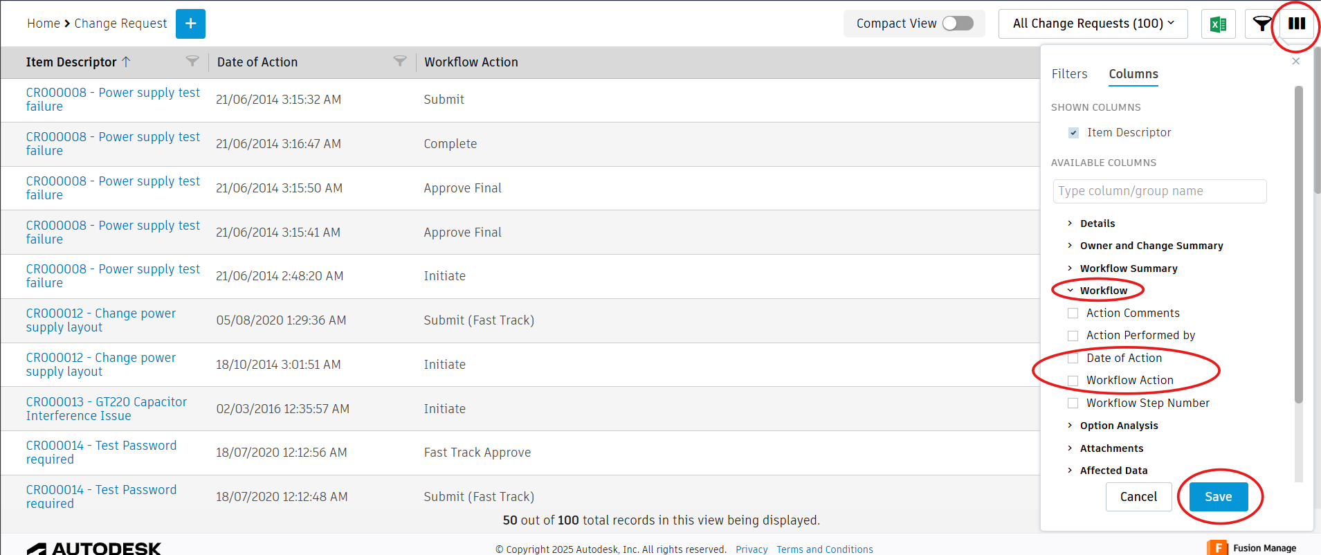 How to generate report of Workspace data for date of Workflow transition in Fusion Manage