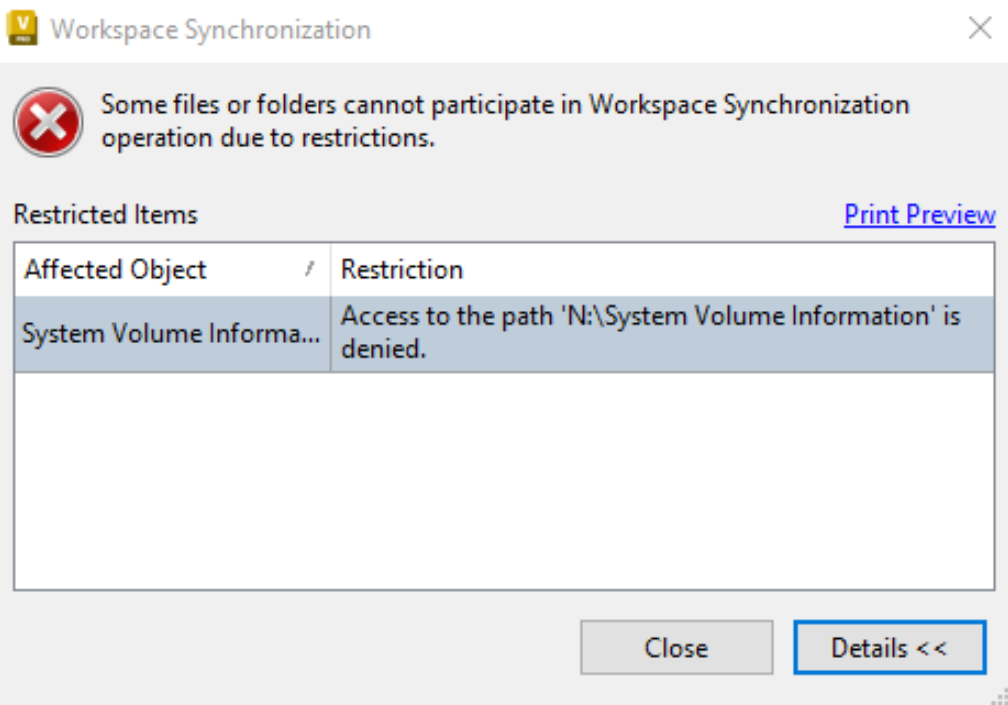 "Access to the path ' ' is denied." when running a Workspace Sync in Vault