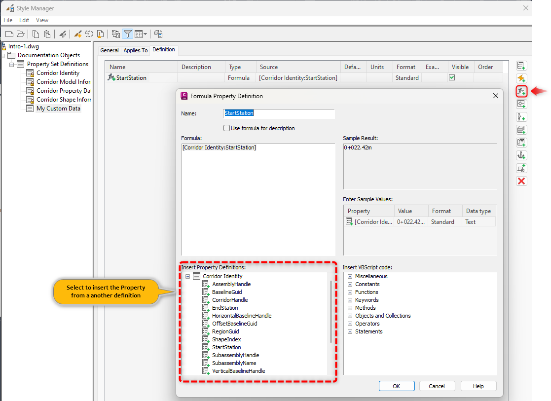 How to add property from a different Property Set in Civil 3D
