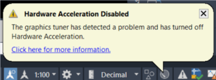 "Hardware Acceleration Disabled" when opening a second drawing in AutoCAD products